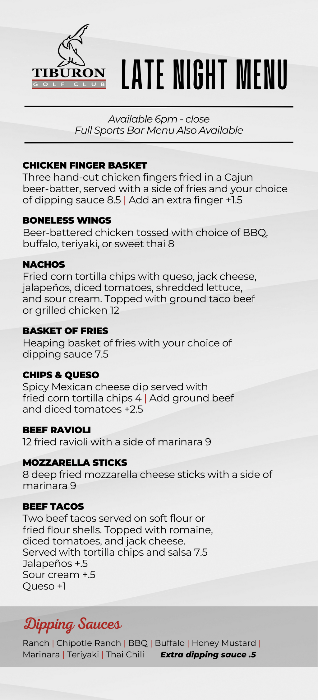 Menu - Tiburon Golf Club