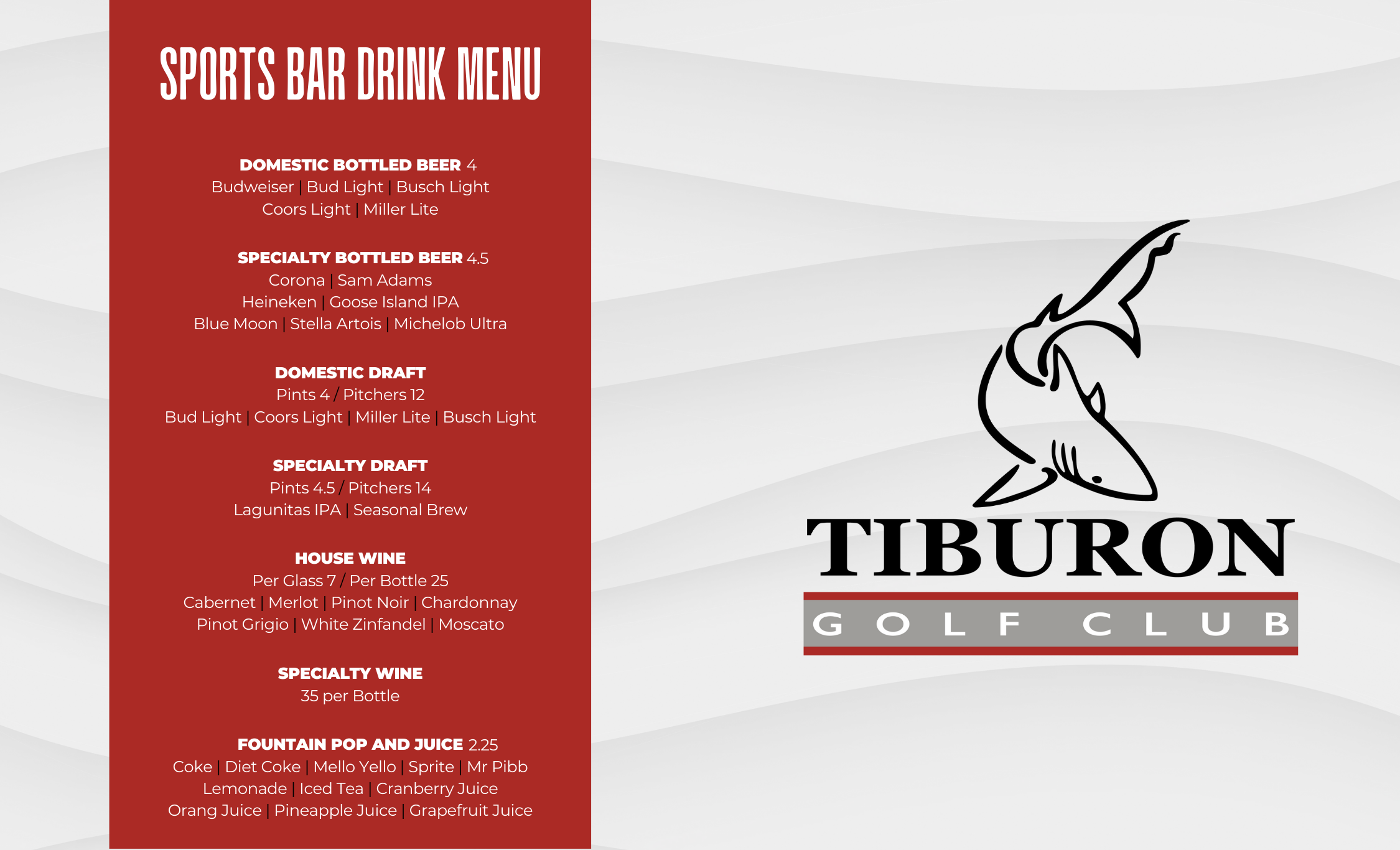 Sports Bar Menu Template